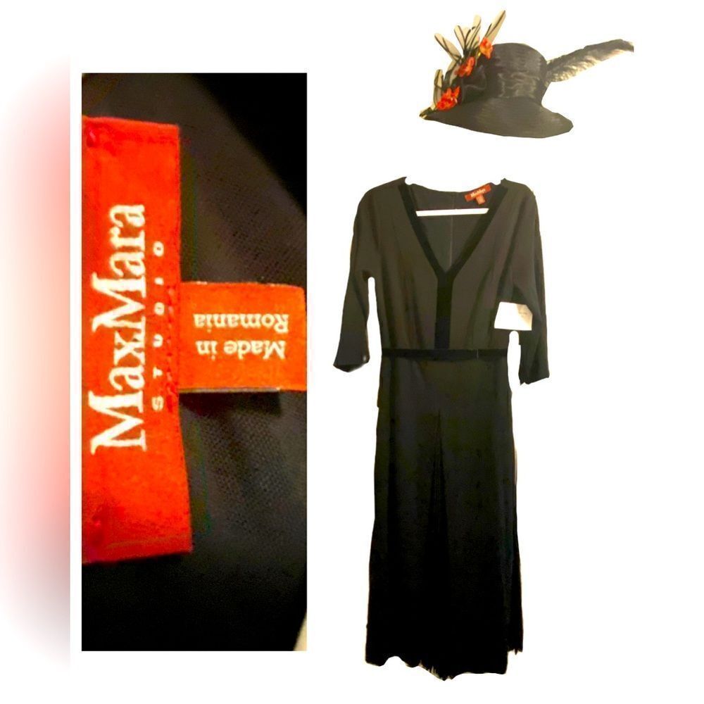 Authentic Designer Max Mara Studio Black Dress With V… - Gem
